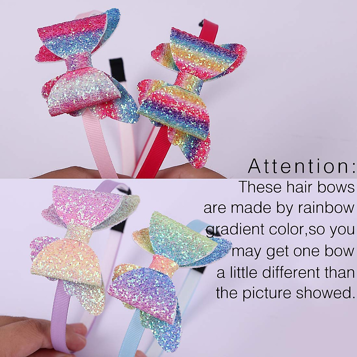 WANYU 10 Pcs Butterfly Bow Headabands For Girls,Glitter Hairbands 3 Inch Sequin Hairbow Rainbow Head Bands For Kids Toddler Girl Hair Accessories