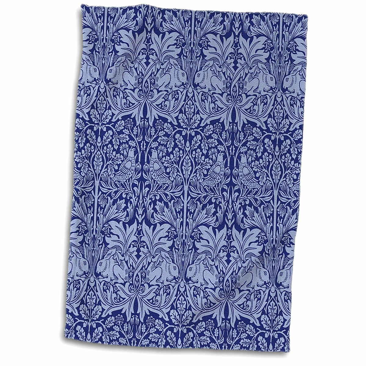 3D Rose William Morris Brer Rabbit Chintz Pattern in Two Tone Hand Towel, 15" x 22", Blue