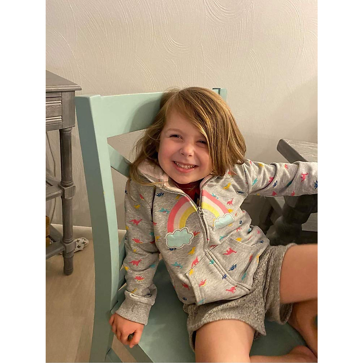 Popshion Toddler Girls Zip up Rainbow Sweatshirt Winter Jacket Long Sleeve Hooded Coats Dino Shirt Fall Clothes Tops Christmas Kids Dinosaur Hoodies 5t