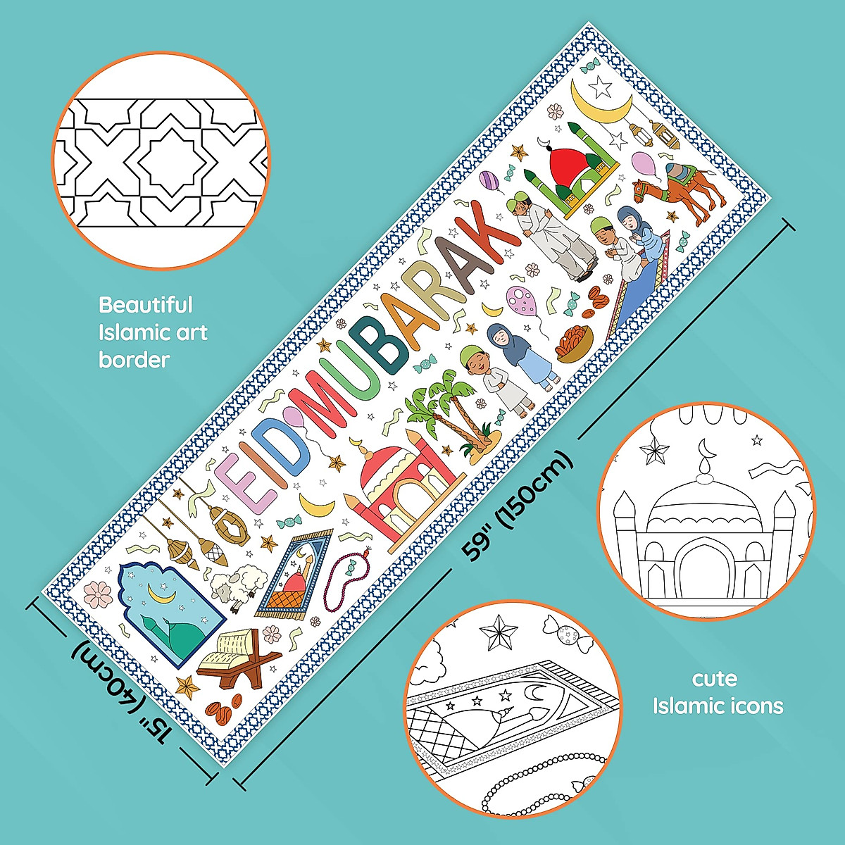 Eid Mubarak Colouring Poster - Fantastic Eid Gift for Kids and Eid Crafts for Kids - Lovely Eid favor and Islamic Gift for Kids - Great Eid Decoration Islamic Art Eid Art and Eid Banner and Present