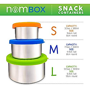 NomBox Stainless Steel Food Storage Containers – Set of 3 Kitchen Lunch/Snack Containers With Leak-proof Silicone Lids – Reusable & Washable – For Portion Control, Food Prep & Storing
