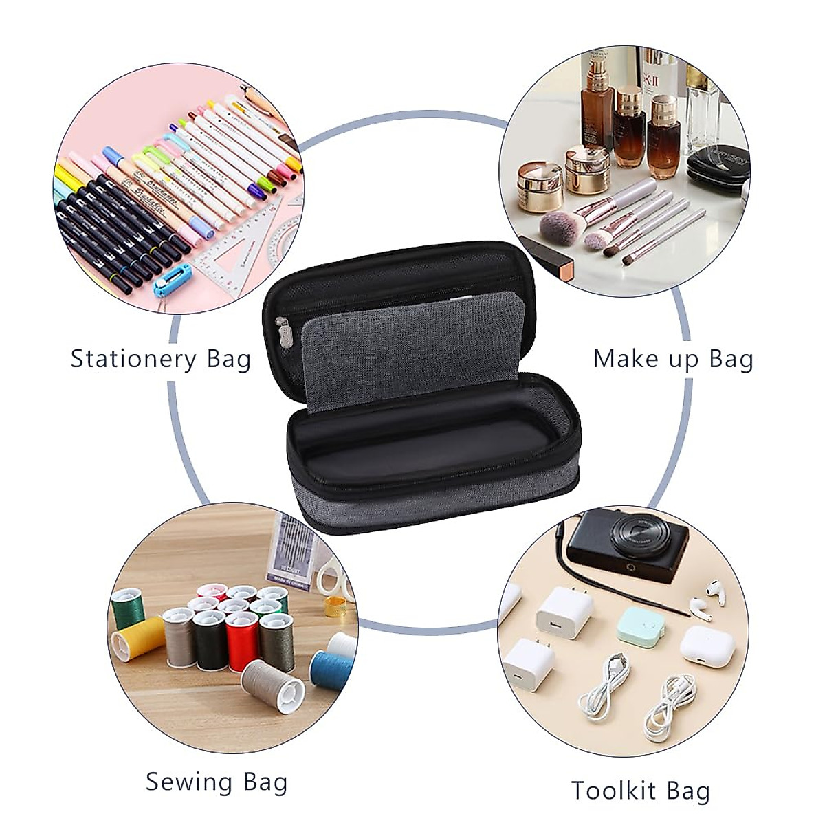 iSuperb Pencil Case Big Capacity Canvas Multifunction 7 Compartment Pen Bag Zipper Stationery Organizer Pouch Square Grid Cosmetic Bag