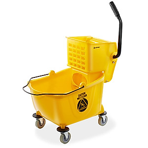 Dryser Commercial Janitorial Cleaning Cart on Wheels with Cover, Shelves and Vinyl Bag & Commercial Mop Bucket with Side Press Wringer, 26 Qt. Yellow
