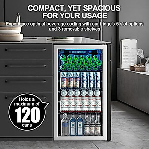 ICYPOLK Beverage Refrigerator Cooler -120 Can Stainless Steel Mini Fridge with Digital Temperature Display, Glass Door and Adjustable Shelves Perfect for Soda Beer Wine Drinks, 3.2 Cu.Ft