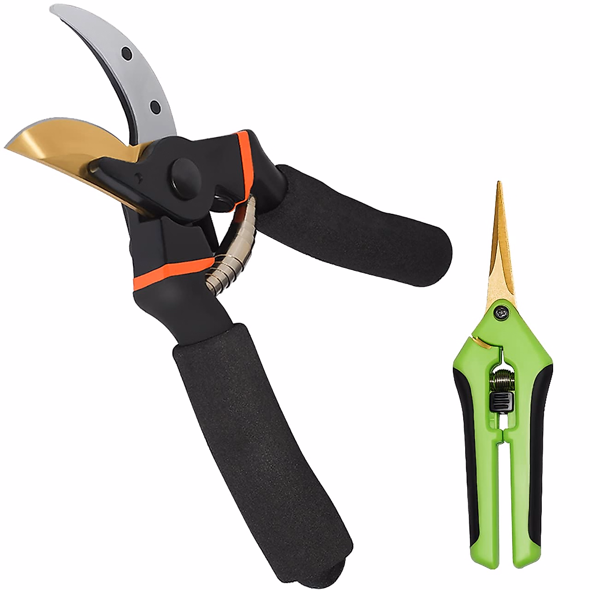 Pruning Shears Garden Scissors Clippers, 1 Pack 8" Professional Sharp Bypass Pruning Shears and 1 Pack 6.5 Inch Gardening Scissors Hand Pruner Pruning Shear with Curved Precision Blades