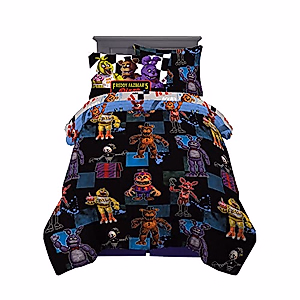 Franco Kids Bedding Super Soft Comforter and Sheet Set with Sham, 5 Piece Twin Size, Five Nights at Freddy's & Kids Room Window Curtains Drapes Set, 82 in x 84 in, Five Nights at Freddy's