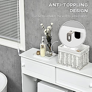 HOMCOM Freestanding Over The Toilet Bathroom Cabinet with Adjustable Shelves, Toilet Rack, Space Saver, Wooden Bathroom Storage Organizer