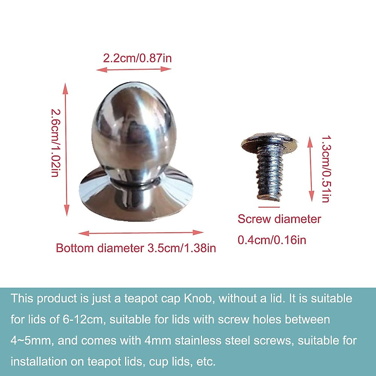 NentMent 2 Pack Glass Teapot Replacement Knob Stovetop Tea Kettle Lid Knobs for Tea Cup Cover Button Olive Shape Handle Top Cap Water Cups Covers Top Bead Accessories Lids with Screw