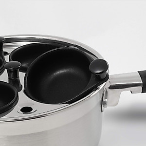 ExcelSteel Saucepan W/FREE Silicone Spatula Gift, Non Stick Easy Professional Breakfast Brunch Egg Poacher, 4 Cup, Stainless