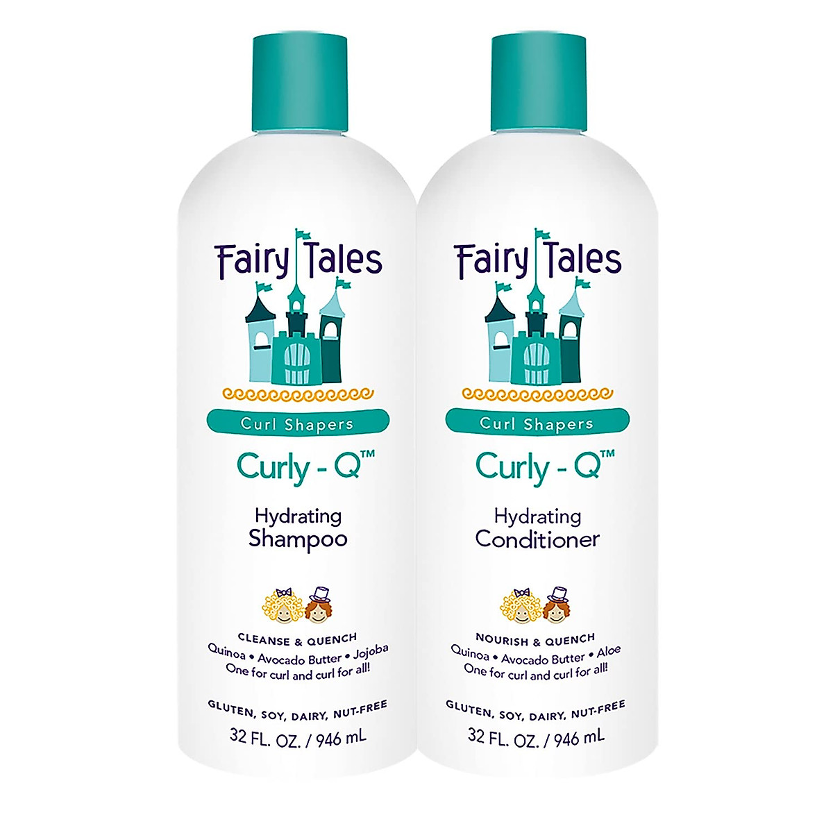 Fairy Tales Curly-Q Daily Hydrating Shampoo and Conditioner for Kids - 32oz Curly Hair Set - Paraben, Sulfate, Gluten and Nut Free