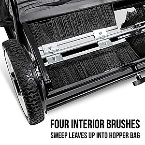 Right Hand 26-Inch Push Lawn Sweeper, Strong Rubber Wheels & Heavy Duty Durable Steel Structure Sweeps Leaf Grass & More, 7ft Mesh Collection Bag, 4 Spinning Brushes
