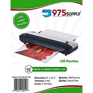 975 Supply 3 Mil Clear Letter Size Thermal Laminating Pouches, 9 X 11.5 inches, 100 Sheets