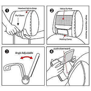 TFY Universal Car Headrest Mount Holder with Angle- Adjustable Holding Clamp for 7-9 Inch Swivel Screen Portable DVD Players, Black