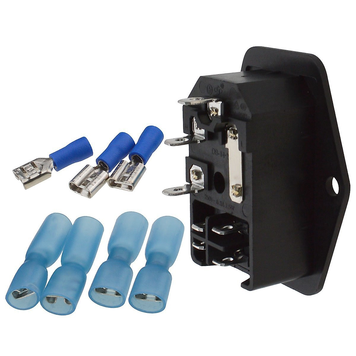 URBEST Male Power Socket 10A 250V Inlet Module Plug 5A Fuse Switch with 7Pcs Female 16-14 AWG Wiring Spade Crimp Terminals