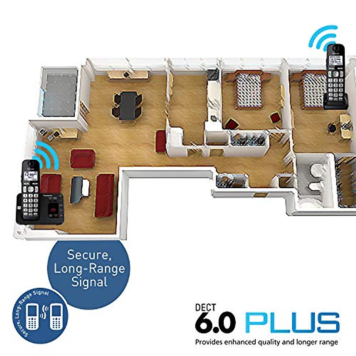 Panasonic DECT 6.0 Expandable Cordless Phone System with Answering Machine and Call Blocking - 3 Handsets - KX-TGE433B (Black)