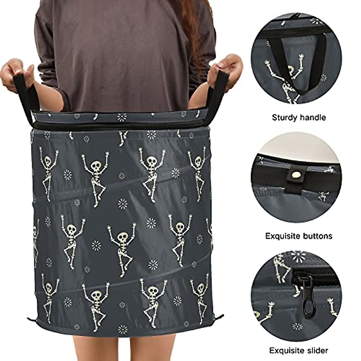 Dancing Skull Halloween Pop Up Laundry Hamper with Lid Foldable Storage Basket Collapsible Laundry Bag for Camping Hotel Dormitory