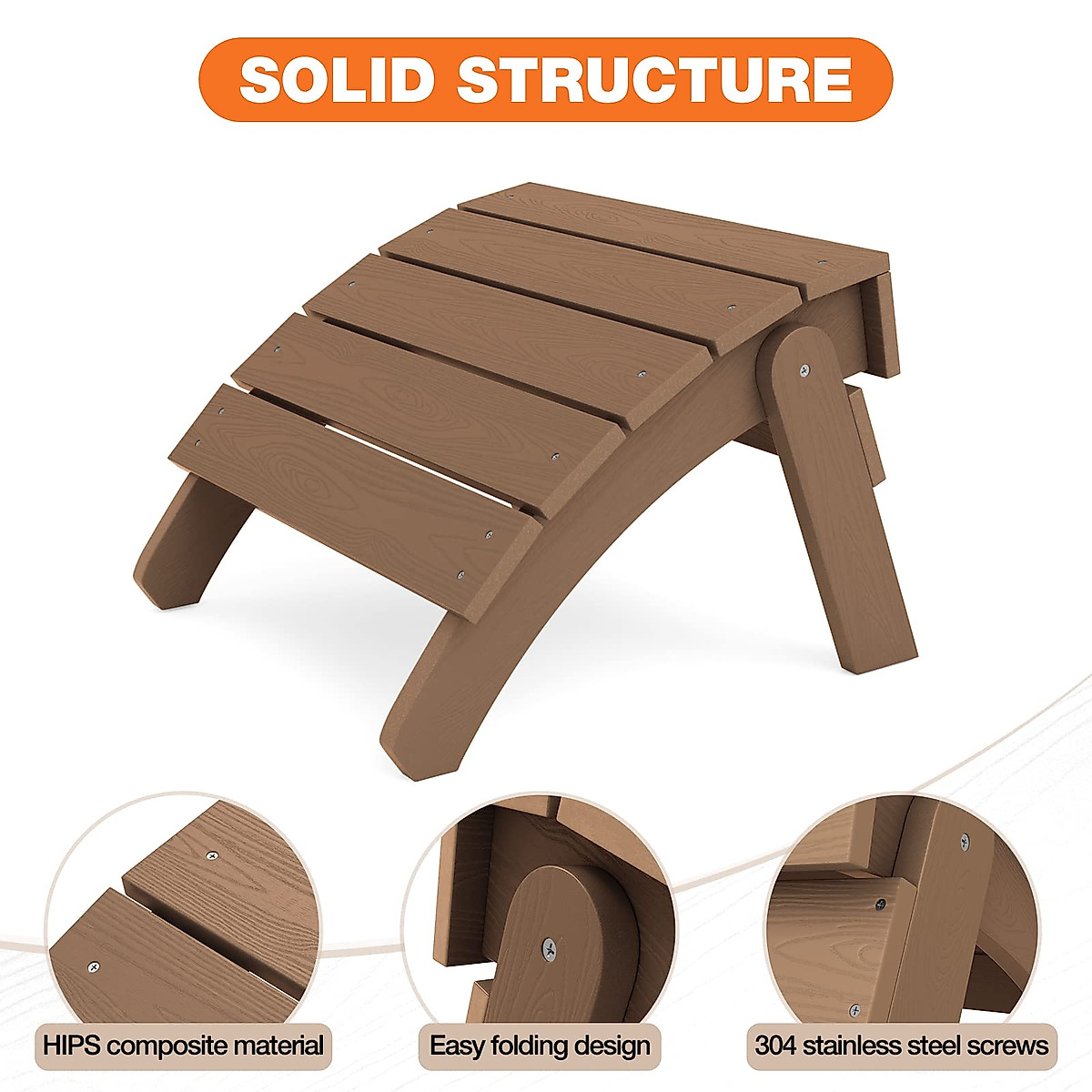 YEFU Adirondack Ottoman, Patio Foot Rest, Adirondack Foot Rest (2-Piece Folding Adirondack Ottoman, Teak)