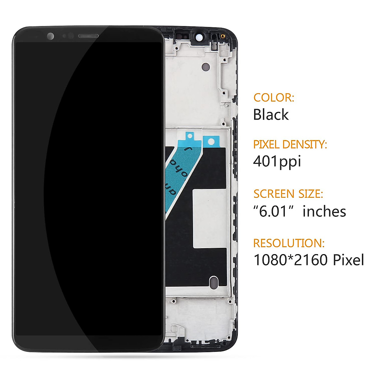 TFT for OnePlus 5T A5010 LCD Screen Replacement for OnePlus 5T A5010 LCD Display Touch Screen Digitizer Assembly Replacement with Repair Parts (Black with Frame)