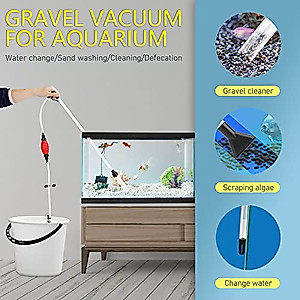 fishkeeper Aquarium Vacuum Gravel Cleaner, 80GPH/256GPH Fish Tank Siphon Gravel Cleaner Kit Sand Cleaner/Water Changer/Remove Dirt with Hanging Clip & Flow Control Clamp