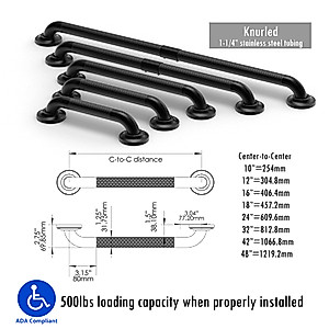 AmeriLuck 16 inches Grab Bar with Knurled Anti-Skid Grip, ADA Compliant 500lbs Supporting, Stainless Steel (Pack of 2, Orb)