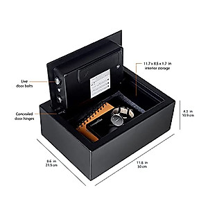 Amazon Basics Small Slim Desk Drawer Security Safe with Programmable Electronic Keypad, Black, 11.8''W x 8.6''D x 4.4''H