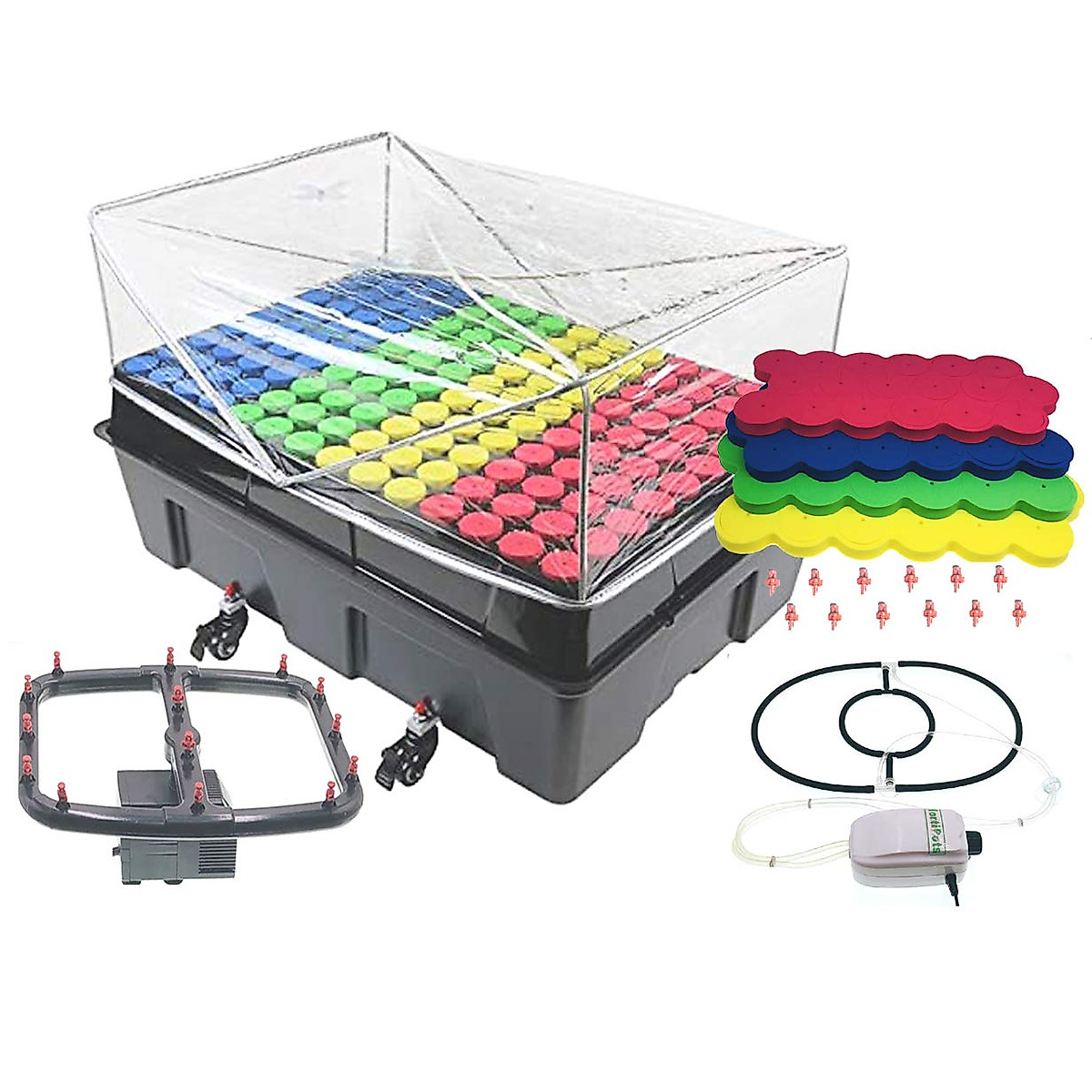 Cloning Machine 140 site with Oxygen Bubbler Kit and Extra 1 5/8 inch Mixed-Colored Clone Collars Pack of 72
