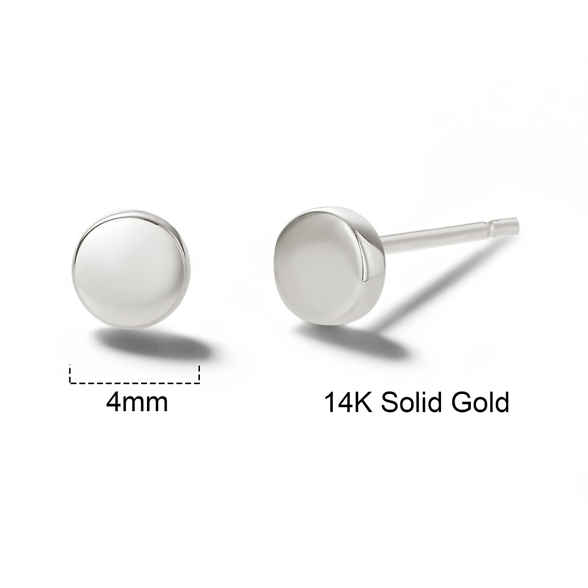 Carleen 14K Solid White Gold Earrings Dainty 4mm Tiny Statement Dot Solitaire Round Earrings Delicate Fine Jewelry Stud Earrings for Women