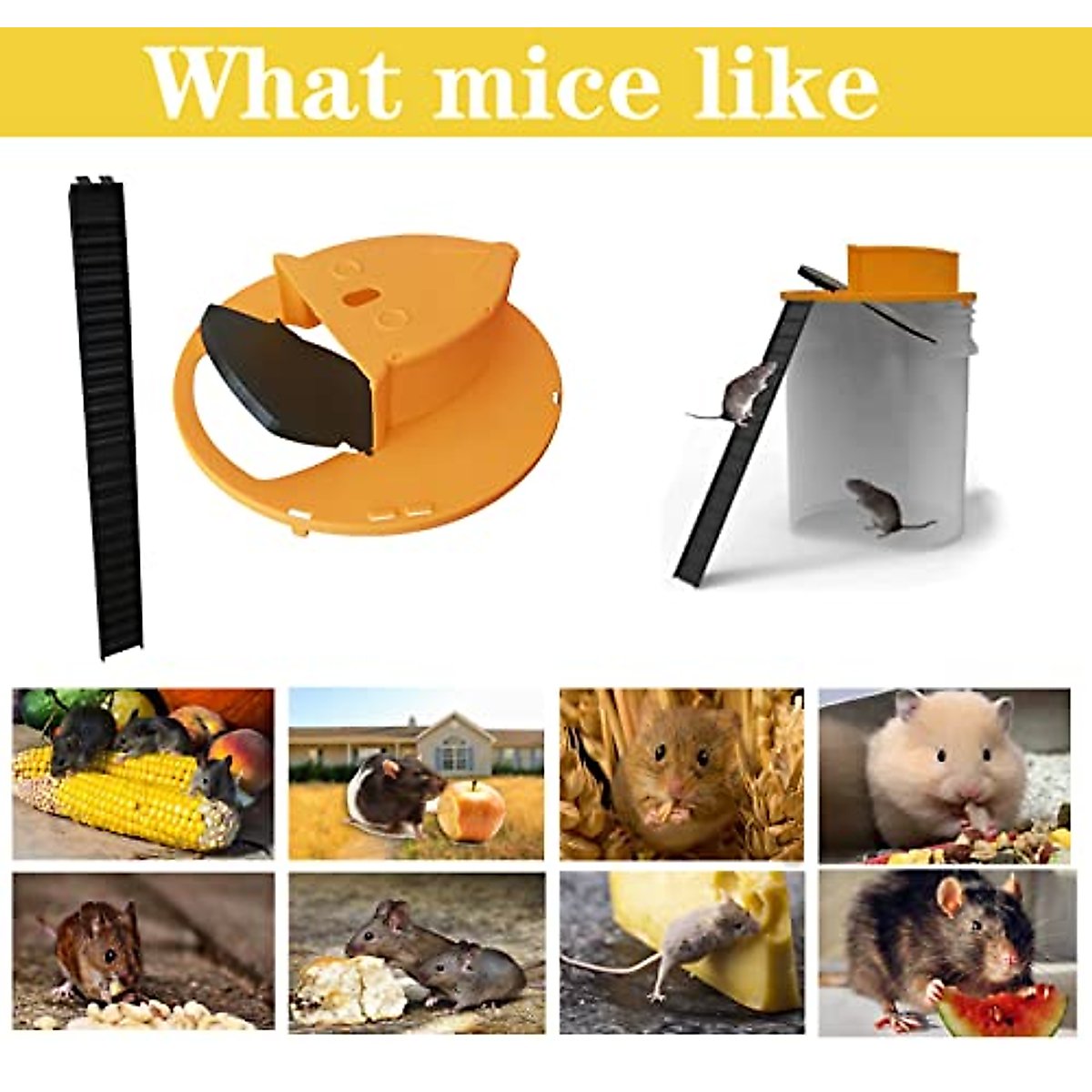 ZGANGZ 2Packs Mouse Trap Bucket Lid Mouse Traps for House Indoor Rat Trap Rat Traps Flip and Slide Bucket Mouse Trap Outdoor Humane Mouse Trap Updated Version Auto Reset Pest Control Traps, Yellow