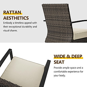 RoyalCraft Patio Swivel Dining Chairs with 360-Degree Rotating, All Weather Rattan Chairs with Water-Resistant Cushions & Metal Frame, Modern Outdoor Rocking Chair for Porch, Bistro, Balcony, Beige