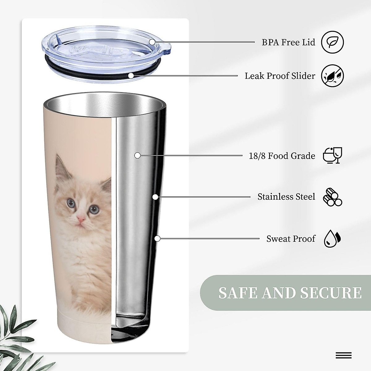 generic Personalized Coffee Tumbler with Picture, Text, Logo Custom 20oz Stainless Steel Tumbler Cup with Lid and Straw Customized Gifts for Christmas Birthday Anniversary, White