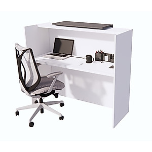 UGOS ICN 53" Modern Reception Desk, Multifunctional Modern Transaction Counter Top, Laminate Desktop, Standing Front Table for Office, Home, School, Salon, Spa - White & Anthracite Gray