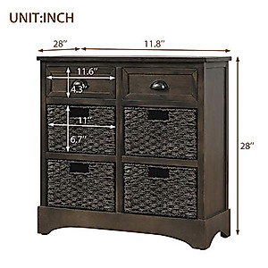 Harper & Bright Designs Storage Cabinet, Rustic Storage Cabinet with Two Drawers and Four Classic Fabric Basket for Kitchen/Dining Room/Entryway/Living Room, Accent Furniture, Brown Gray