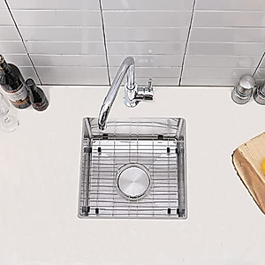 IKEBANA Undermount Bar Sink,15 x 15 Inch 18 Gauge Single Bowl Small Wet Bar Sink, Brushed Nickel Stainless Steel Prep Rv Kitchen Sink with Bottom Grid and Strainer