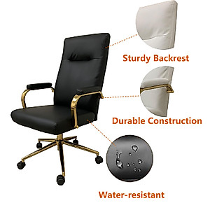 Office Chair Ergonomic Desk Chair，Swivel Computer Desk Chair with Adjustable Height and Wheels，High Back Leather Executive Chair with Lumbar Support,Black