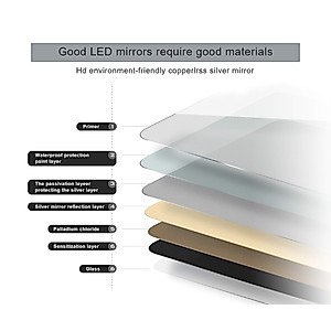 LED Backlit Illuminated Mirror 24". Wall Mounted for Bathroom, Makeup. Hardwired and Easy to Install. Bright White Light 20w Behind Rectangular Inset Frosted Glass for Flattering Glow