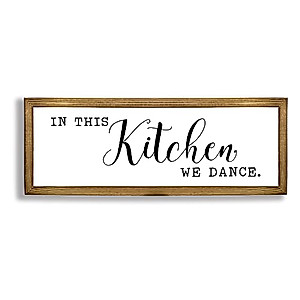 Maoerzai In This Kitchen We Dance Sign,Funny Farmhouse Kitchen Sign Wall Decor,Rustic Wall Art Kitchen Sign Home Decor Dining Room,Pantry Coffee Wall Decorations. (16 X 6 inch, White- Kitchen-01)