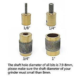 Jarshtime Glass Grinder Bits 4 PCS Diamond Stained Glass Grinding Wheel Includes 1 3/4 1/4 1/8 Inch Diamond Glass Grinder Heads