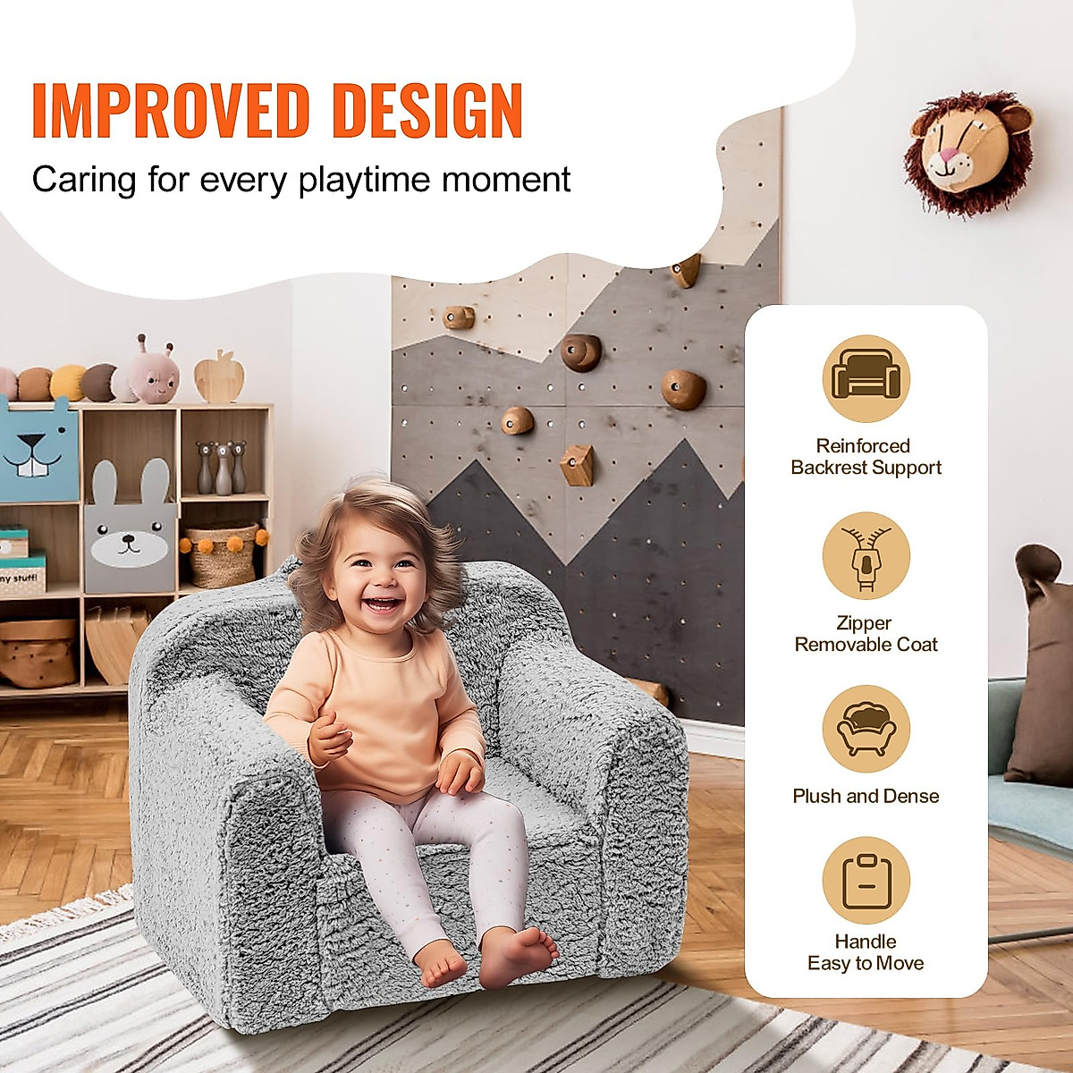 VEVOR Kids Armchair, Kids Sofa with High-Density 25D Sponge, Snuggly-Soft Toddler Chair, Sherpa Fabric Reading Couch for Bedroom and Playroom