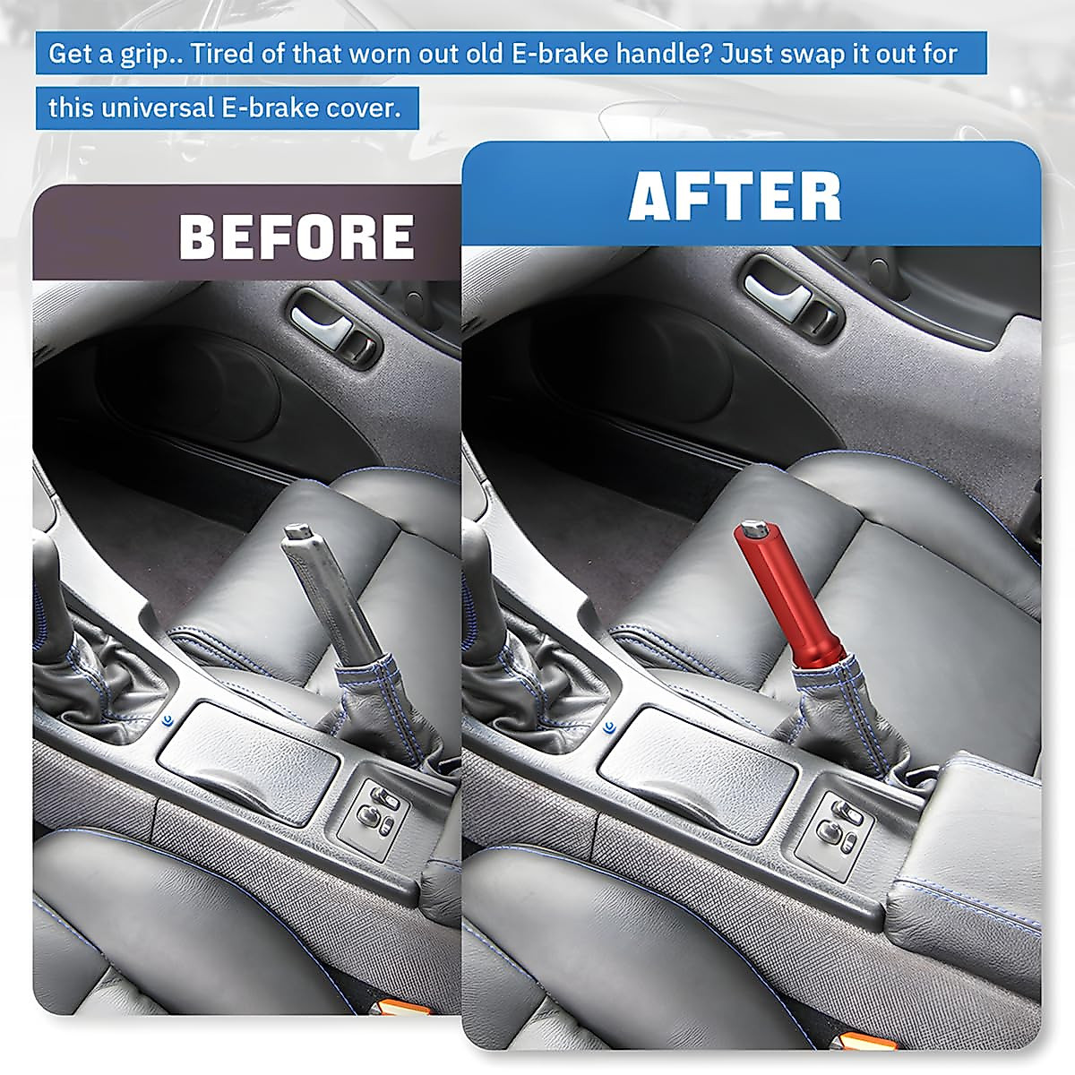 AUCELI Car Handbrake Cover, Universal Aluminum Handle Protector for Brake Lever, Wave Shaped Decorative Hand Brake Sleeve, Auto Interior Accessories for Manual & Most Automatic Handle (Red)