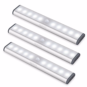 LEPOTEC LED Kitchen Lights Under Cabinet,Wireless Motion Sensor Led Light Rechargeable Cabinet Lights Battery Operated, Under Counter Lighting Magnetic Stick-On Closet Lighting/White Light(3Pack)