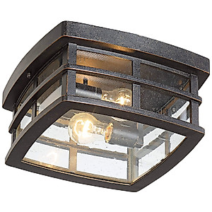 John Timberland Neri Mission Flush-Mount Outdoor Ceiling Light Fixture Oil Rubbed Bronze 12" Clear Seedy Glass for Exterior House Porch Patio Outside Deck Garage Front Door Garden Home Gazebo