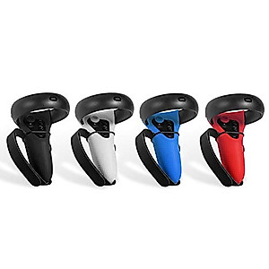 Hooshion 3 Set Handle Non-Slip Silicone Protective Case Joystick Cap Anti-Drop Leather Hand Strap for Oculus Quest/Rift S VR Headset (Blue)