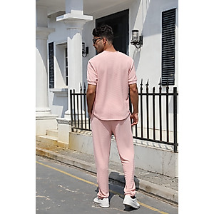 FZNHQL 2023 Men's Sports Clothing Casual Tracksuit Set 2 Piece Outfits Polo Shirt Athletic Pants Track Suit for Men Fashion Sweatsuit Set Pink XL