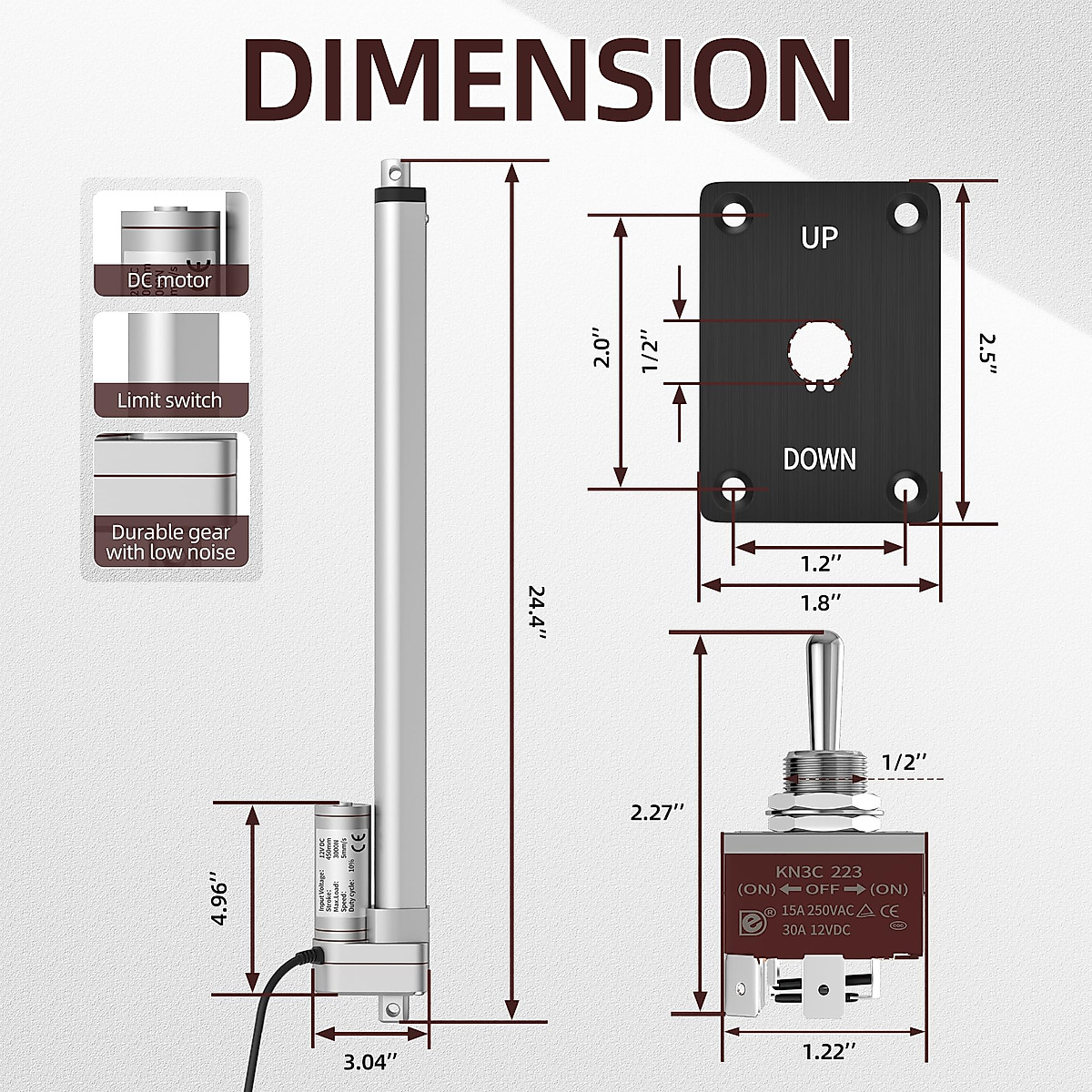 RVMARINEPAT 3000N High Speed Actuator, 5mm/s 18 Inch Stroke, 660lbs Heavy Duty Electric Actuator 12V Waterproof Linear Motion Actuator 12V with Controller