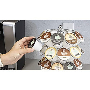 Nifty K Cup Holder – Compatible with K-Cups, Coffee Pod Carousel | 40 K Cup Holder, Spins 360-Degrees, Lazy Susan Platform, Modern Chrome Design, Home or Office Kitchen Counter Organizer