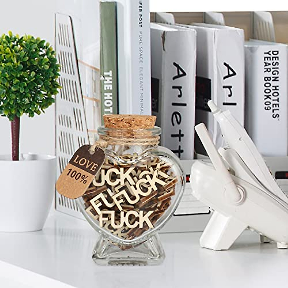 Fucks to Give,Jar of Fucks Gag Gifts for Valentine's Day / Birthday / Anniversary / Christmas. FUCK Wooden Cutout Letter Funny Gifts for Parents and Relatives,Friends (FUCK(Heart-shaped bottle))