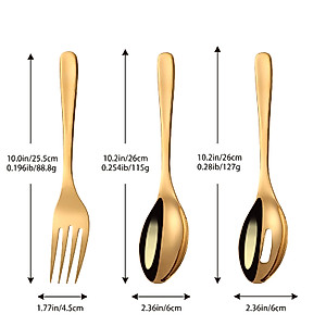 Mafier 10 Inch Stainless Steel Catering Serving Utensils for Party Buffet Dinner Banquet Cooking Kitchen Basics,Including Serving Spoon x 2,Slotted Serving Spoon x 2,Serving Forks x 2（Gold)