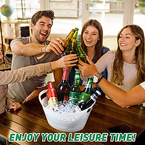 10 Pcs 4.5 Liter Oval Storage Tub Ice Bucket Champagne Bucket with Handles White Plastic Bucket for Wine Beer Beverage Parties, Holds 6 Beer Bottle or 3-4 Champagne, 12.25 x 9.5 x 6.75 Inch