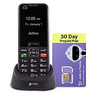 Jethro SC490 4G LTE Cell Phone for Seniors with Prepaid Minutes