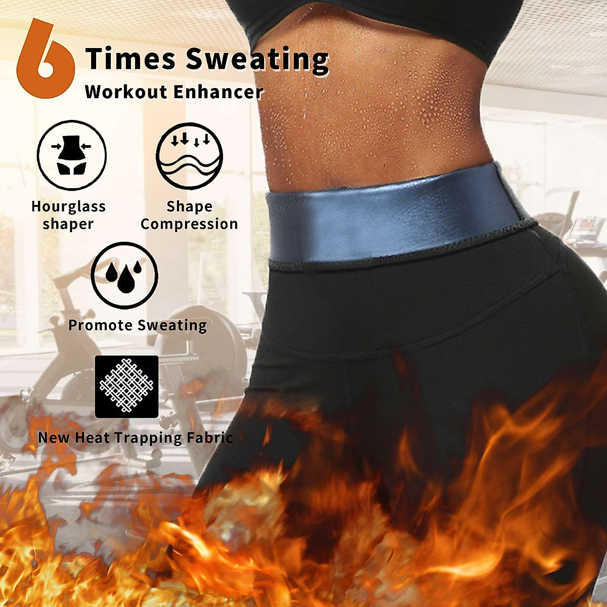 BODYSUNER Compression Sauna Sweat Leggings Pants for Women Thermo Compression Workout Gym Slimming Thigh Trimmer Blue,S/M